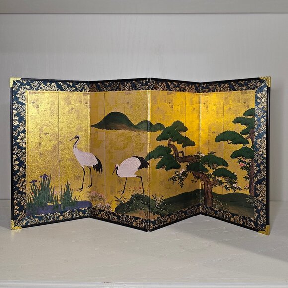 Accents | Vintage Japanese Tabletop Desktop 4 Panel Crane Bird Divider ...